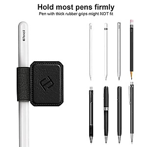 Fintie 4 Pack Pen Loop Holder Compatible with Apple Pencil 1st & 2nd Generation and Stylus Pens, Elastic Adhesive Leather Pen Sleeve Attached to Cases, Notebooks Journals Calendars, Black