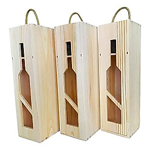 3 Pack Wine Box - Single Wine Bottle Wood Storage Gift Box with Handle for Birthday Party, Housewarming, Wedding, Anniversary, Celebrations, Parties, New Year, Holidays, Occassions