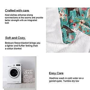 YISUMEI Flower Horse Throw Blanket Horse Green with Flowers Fleece Blanket Soft Warm Cozy for Sofa Couch Bed 50"x60"