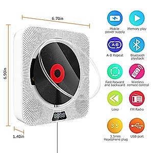 Wall Mountable CD Player Bluetooth: CD Player for Home with LCD Display Remote Control - Built-in HiFi Speakers FM Radio, Support CD/MP3/USB/TF/AUX Input Output/time and Alarm Clock