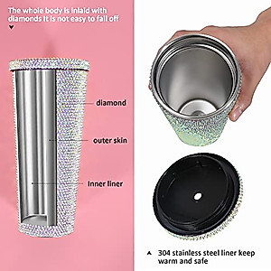 Moizaz Bling Cup Studded Bling Diamond Tumbler Bling Cups With Rhinestones Rhinestones Cups With Lid And Straws Bling Cups With Rhinestones 7 Brushes Included (17.59 ounces, AB color)