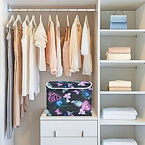 Butterfly Feather Storage Basket 16.5x12.6x11.8 In Collapsible Fabric Storage Cubes Organizer Large Storage Bin with Lids and Handles for Shelves Bedroom Closet Office