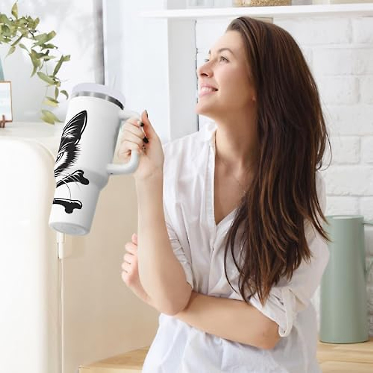 ODAWA Cat Skull Travel Tumbler 30 Oz Water Cup with Straw and Lid