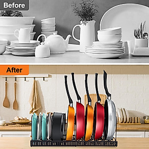 YUMPION Heavy-Duty Cast Iron Pot Organizer, 10 Adjustable Compartments, Expandable, Anti-Scratch, Easy Assembly, 10 Pcs