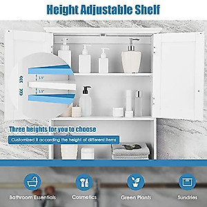GOFLAME Bathroom Wall Cabinet, 2-Door Toilet Cabinet with Hanging Design, Wooden Medicine Cabinet with Height Adjustable Shelf, Wall Mount Cabinet with Large Storage Space (White)