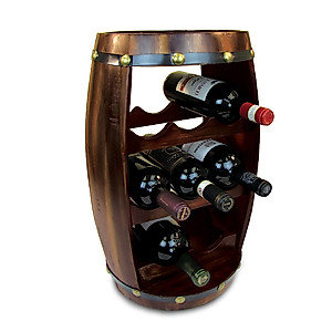 Puzzled Alexander Wine Rack 8 Bottle Free Standing Wine Holder Bottle Rack Floor Stand Or Countertop Wine Wooden Barrel Decor Storage Organizer Liquor Display to Decorate Home Kitchen Bar Accessory