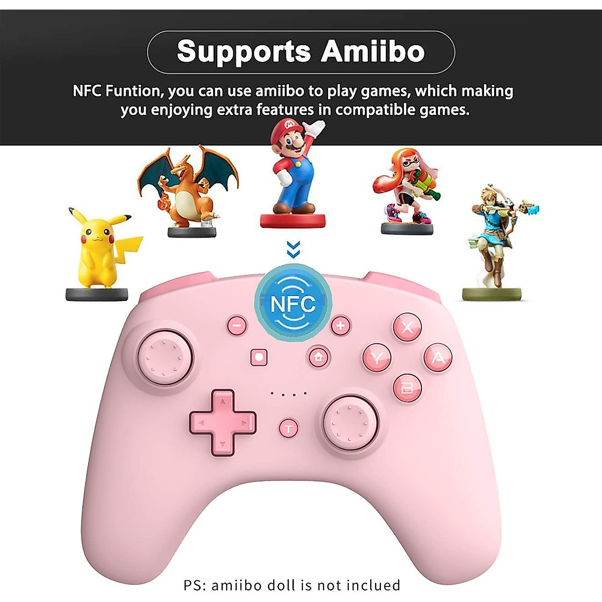 PXN Wireless Switch Controller, Gamepad Joystick with NFC/Amibo/Turbo, Screenshot Gyrox Axis and Dual Vibration, Switch for Nintendo Switch (Pink)