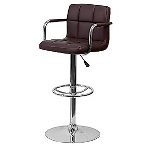 KLS14 Contemporary Design Hydraulic Adjustable Barstools 360-Degree Swivel Seat Sturdy Steel Frame Padded Cushion Seat Dining Chair Bar Pub Stool Home Office Furniture - Set of 2 Brown #1977