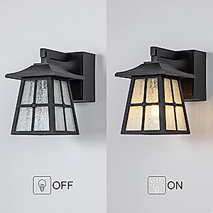 c cattleya Porch Light with Outlet Plug, Outdoor Light with Outlet Built in Exterior Light Fixture Outdoor Wall Sconce with GFCI Outlet Aluminum Lantern Patio Garage Light with Seeded Glass