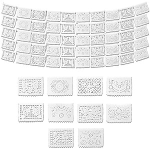 White Papel Picado Banner (5 Pack - 10 TISSUE PAPER Flag Designs per Banner / Not Plastic) - White Mexican Banners for Parties and Weddings - Mexican Themed Party Decorations - Papel Picado Mexicano para Decoraciones Mexicanas (Paper)