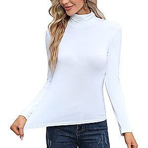 ciciread Womens Long Sleeve Turtleneck Slim Fitted Lightweight Casual Active Layer Tops Shirts (as1, Alpha, m, Regular, Regular, White)