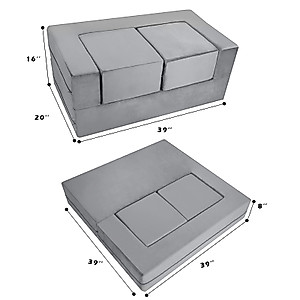 MeMoreCool Modular Kids Play Couch Sofa – Soft Convertible Toddler Couch, Grey Fold-Out Plush Foam Chair for Kids’ Playroom Fun