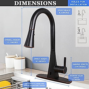 Touchless Kitchen Faucet, ANBSR Kitchen Sink Faucet with Pull Down Sprayer, High Arc Pulldown Single Handle for Motion Sensor, One Hole and 3 Hole 3 Setting Oil Rubbed Bronze Touch Kitchen Faucet