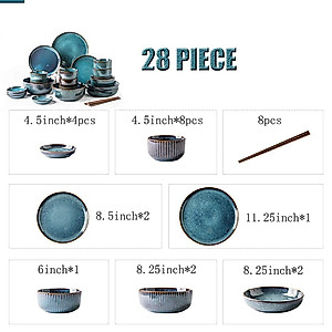 GagalU Dinner SetsFine Dinnerware Set,Dinnerware Set,Blue Porcelain Dinnerware Sets, Ceramic Plates and Bowls Dinner Sets, Modern Reactive Glaze Stoneware Dishes Set for Kitchen/Dining,28 piec