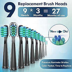 DADA-TECH Electric Toothbrush for Adults and Kids, Sonic Toothbrush Rechargeable with 9 Brush Heads, 5 Modes and 2 Minutes Smart Timer, 4Hours Charge for 60 Days, Roman Column Handle (Black)