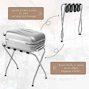 GOFLAME Folding Luggage Rack, Chrome Metal Suitcase Stand for Guest Room, Bedroom, Hotel, No Assembly Required