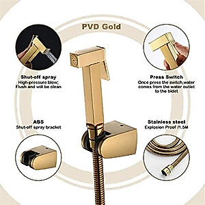JIYTG Toilet Hose Bidet Sprayer Toilet Sprayer Kit Personal Sanitary Shower Set Square Copper Titanium Gold Toilet Bidet Toilet Wash Spray Gun Set