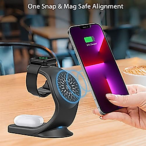 3 in 1 Magsafe Compatible Wireless Charging Station for iPhone 14/13 Series/12/12Pro/12Pro Max/12Mini, iWatch 7/6/SE/5/4/3/2, AirPods 2/Pro, Compatible with MagSafe Cases (QC 3.0 Adapter Included)