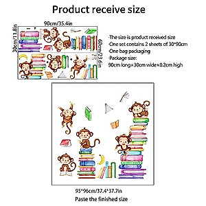 Monkey Wall Decals Animals Monkey Reading Books Wall Stickers for Baby Nursery Kids Bedroom Classroom Wall Decor