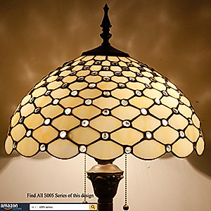 WERFACTORY Tiffany Floor Lamp Cream Amber Stained Glass Bead Standing Reading Light 16X16X64 Inches Antique Pole Corner Lamp Decor Bedroom Living Room Home Office (LED Bulb Included) S005 Series