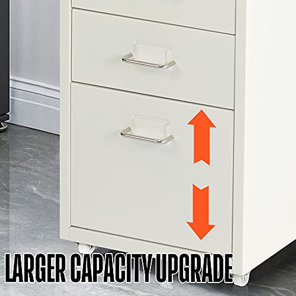 LONABR 5 Drawer Chest Metal Storage Dresser Cabinet with Wheels & Handle Slim Night Table for Home Office Cabinets,White