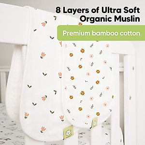 KeaBabies 5-Pack Organic Muslin Baby Burp Cloths And Baby Bandana Drool Bibs Bundle - White Burp Cloth (Petals) - Super Absorbent Bandana Drool Bibs (Bloom)