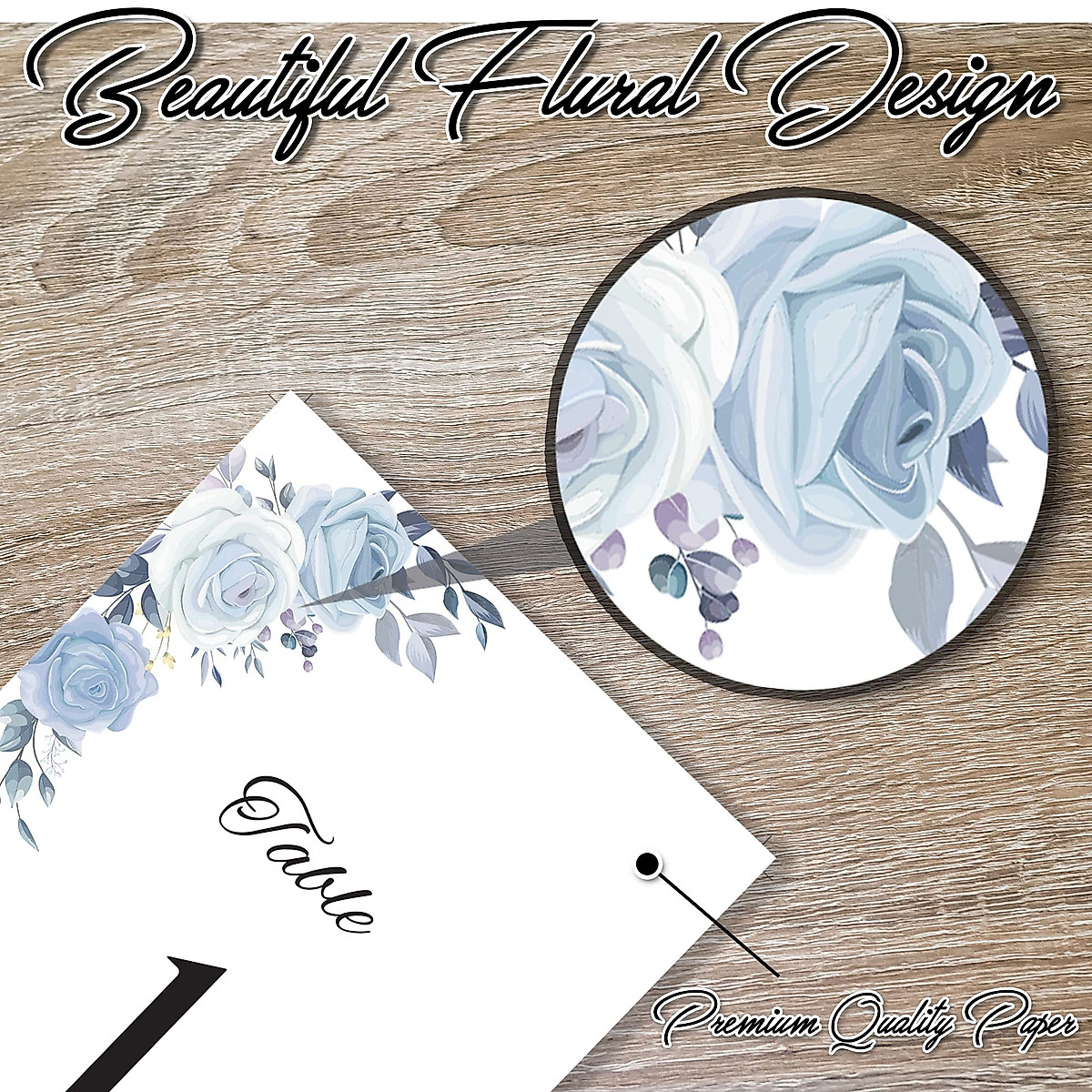 30 pc Table Numbers, Wedding Table Numbers, Table Number Cards with Blue Floral Border Print, Black Table Numbers for Wedding Reception 1-30, 4x6 Inches Table Numbers for Wedding