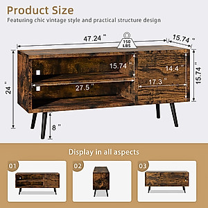 Vongrasig TV Stand for 55 Inch TV, Entertainment Center, Media Console Table with Open Shelves and Storage Drawer for Bedroom, Living Room, Wood Modern Farmhouse Television Stands, Rustic Brown