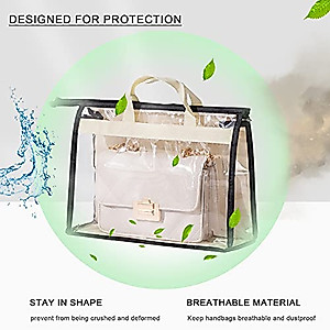 10Pcs Clear Handbag Storage Organizer Dust Cover Bags, LASZOLA 5 Sizes Transparent Purse Protector Storage Bag with Zipper and Handle for closet shelf - Dustproof & Moistureproof (Black+ Beige)