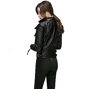 LY VAREY LIN Women's Faux Leather Biker Jacket Slim Short Coat Zipper Moto Jackets (S, Black)