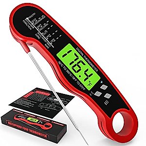 AWLKIM Meat Thermometer Digital - Fast Instant Read Food Thermometer for Cooking, Candy Making, Outside Grill, Waterproof Kitchen Thermometer with Backlight & Hold Function - Red
