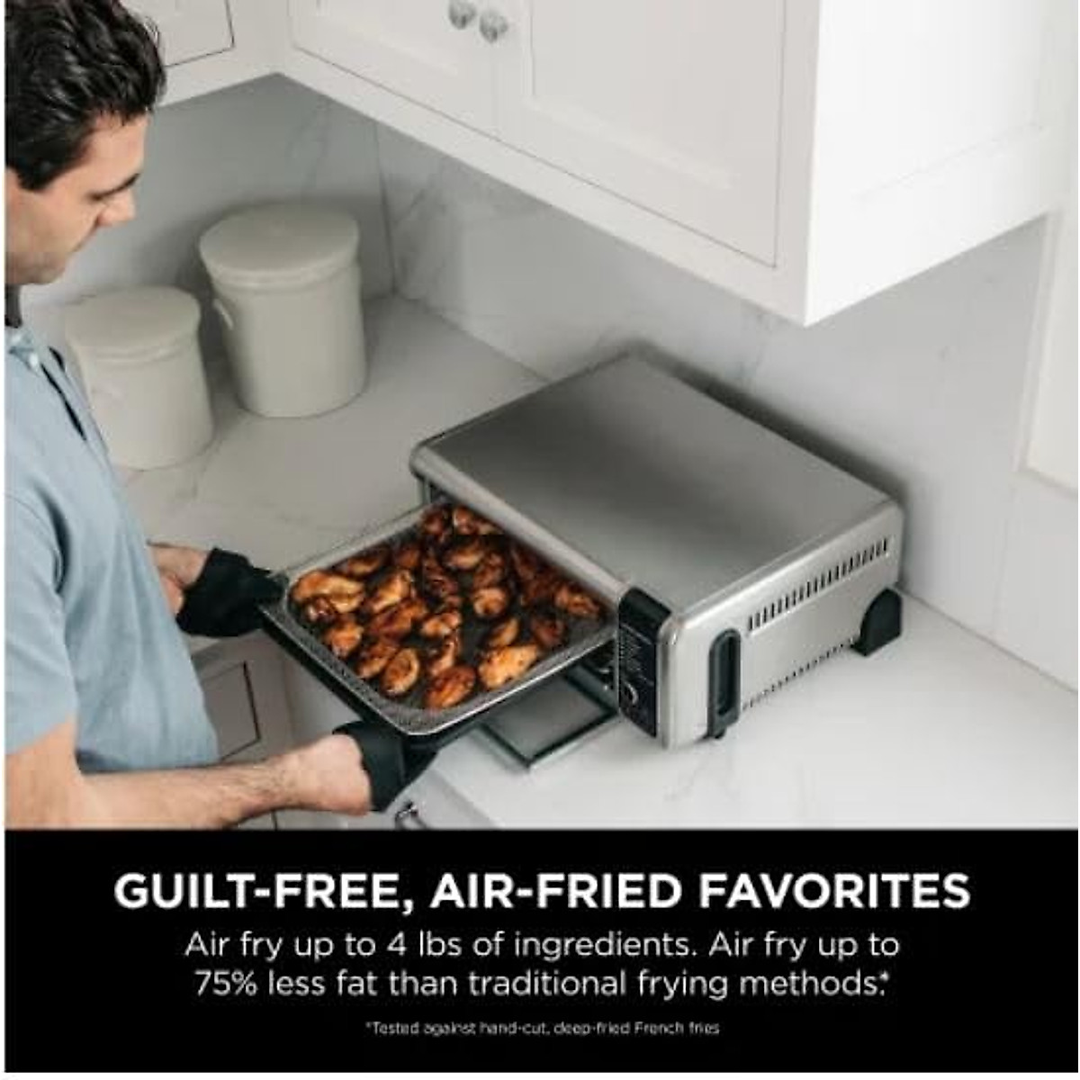 Ninja SP101 Digital Air Fry Countertop Oven with 8-in-1 Functionality, Flip Up & Away Capability for Storage Space, with Air Fry Basket, Wire Rack & Crumb Tray, Silver