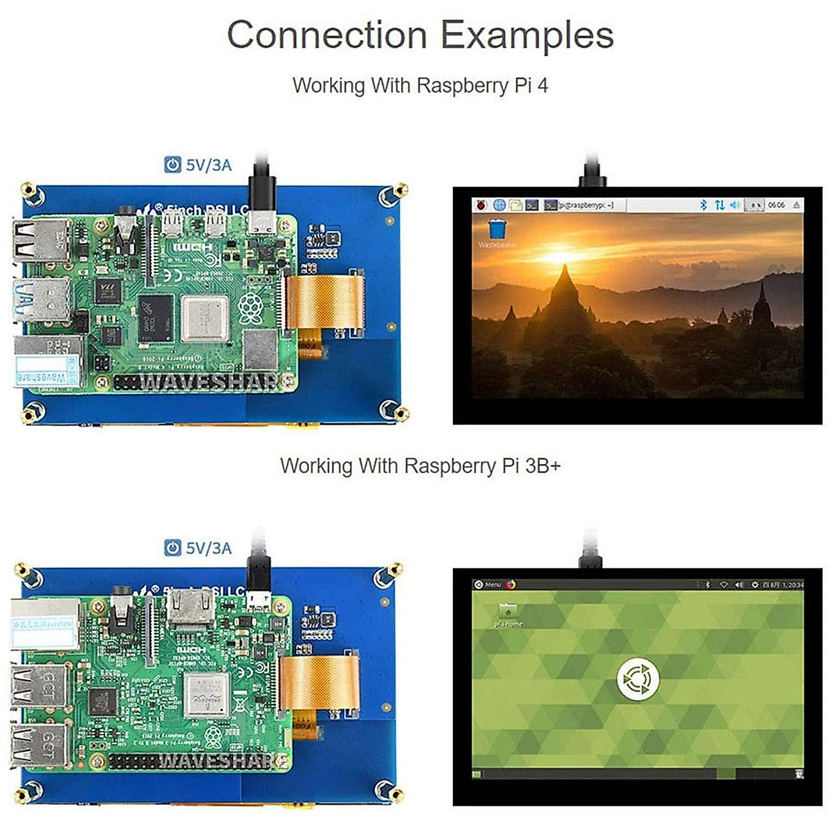 Waveshare 5 Inch Touch Screen for Raspberry Pi DSI LCD Screen Monitor 800×480 Display for Raspberry Pi 4B 3B+ 3A+ 3B 2B B+ A+ CM3/3+ Compatible with Raspbian Ubuntu Kali WIN10 IoT RetroPie