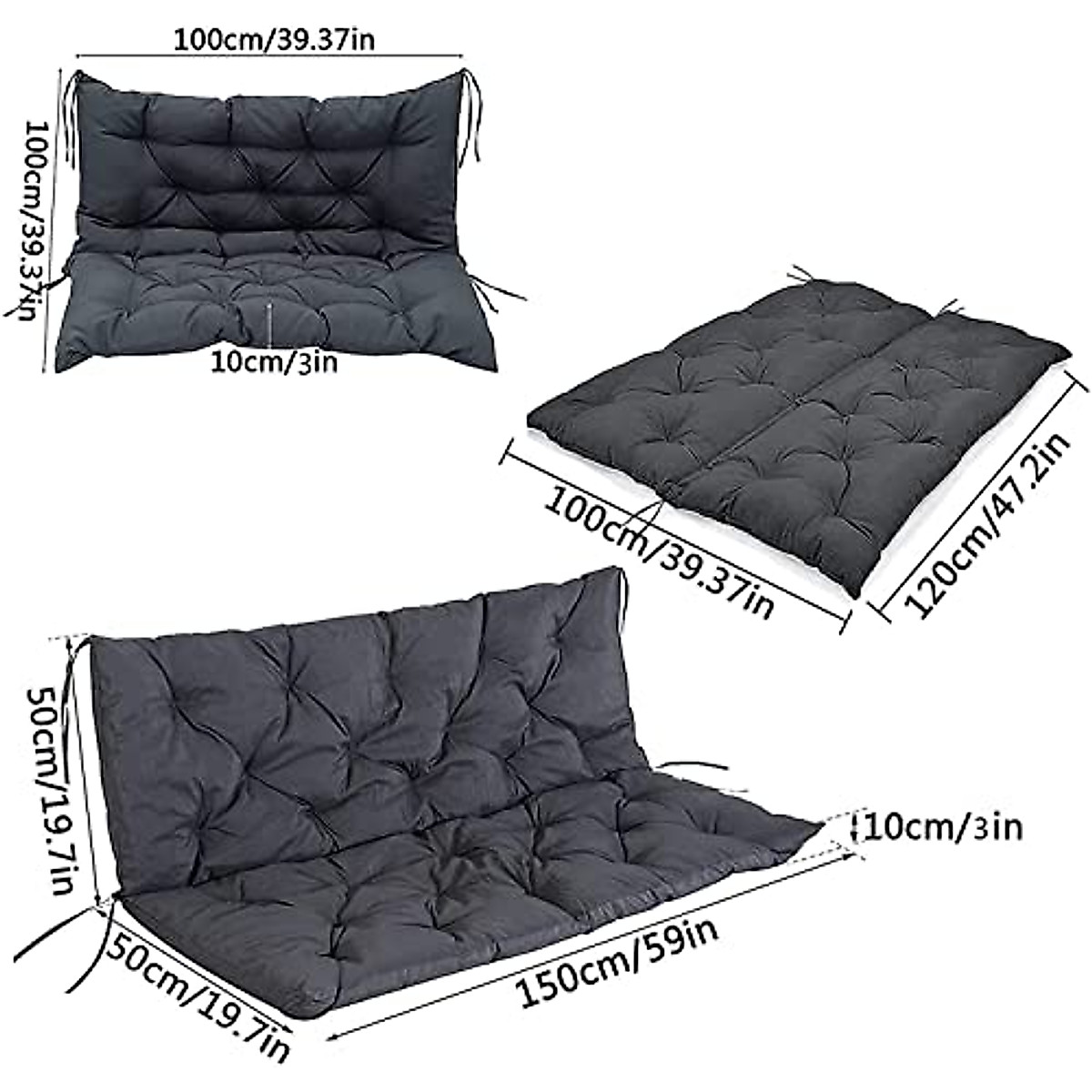 Replacement Cushions for Outdoor Swing, Swing Replacement Cushions with 6 Ties, 2-3 Seat Swing Cushions for Outdoor Furniture, for Garden Benches, Swings,Sofa (Fruit Green,59x39.3x3.1)…