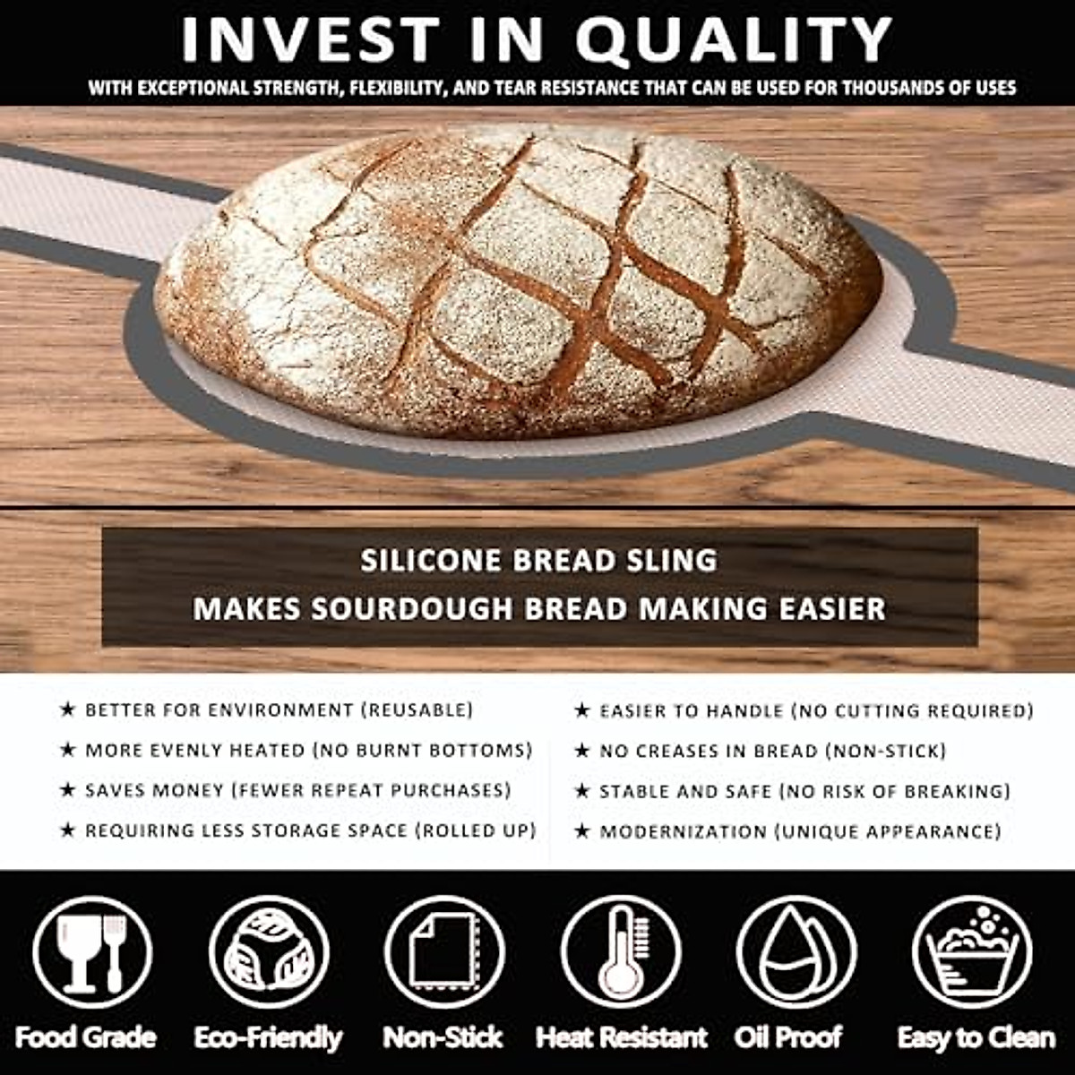 Silicone Bread Sling Oval and Round for Dutch Oven, KITMAL Non Stick Reusable Silicone Baking Mat with Long Handles Sourdough Bread Baking Supplies and Making Tools, Gray