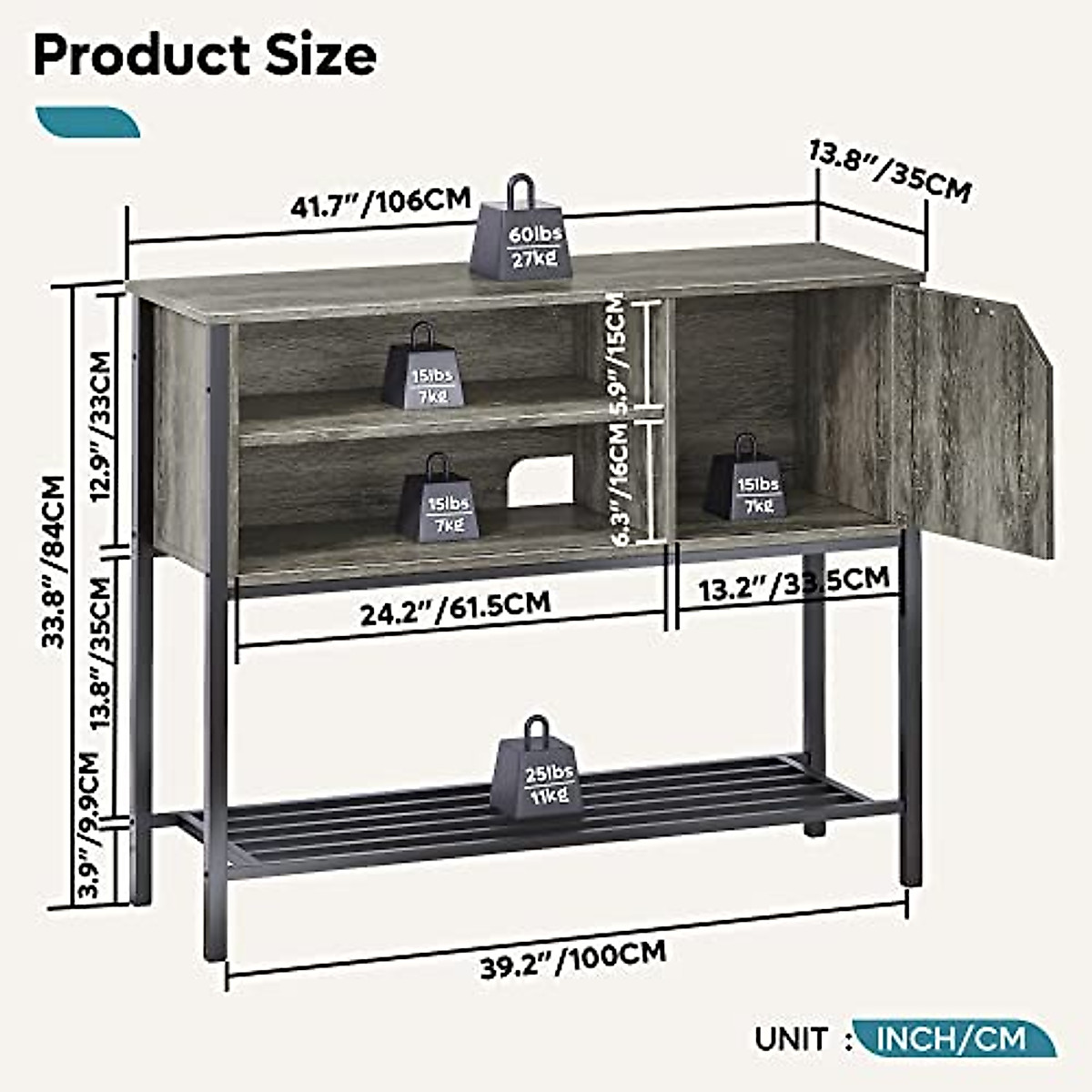 Bestier Kitchen Sideboard with Storage for Coffee bar Bundle with 31" Industrial Floating Shelving Kitchen Wall-Mounted Shelf with Towel Bar