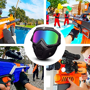 BOROLA Tactical Mask, Retro Motorcycle Goggles with Removable Face Mask, Safety Goggles Mask UV400 Protection Compatible for Nerf Elite Toy Gun Game Rival（2 Pcs Black）