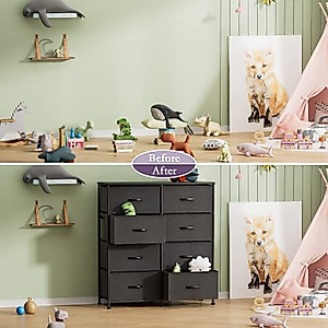JUMMICO Tall Wide 8 Drawers Dresser for Bedroom, Dormitory (Black)