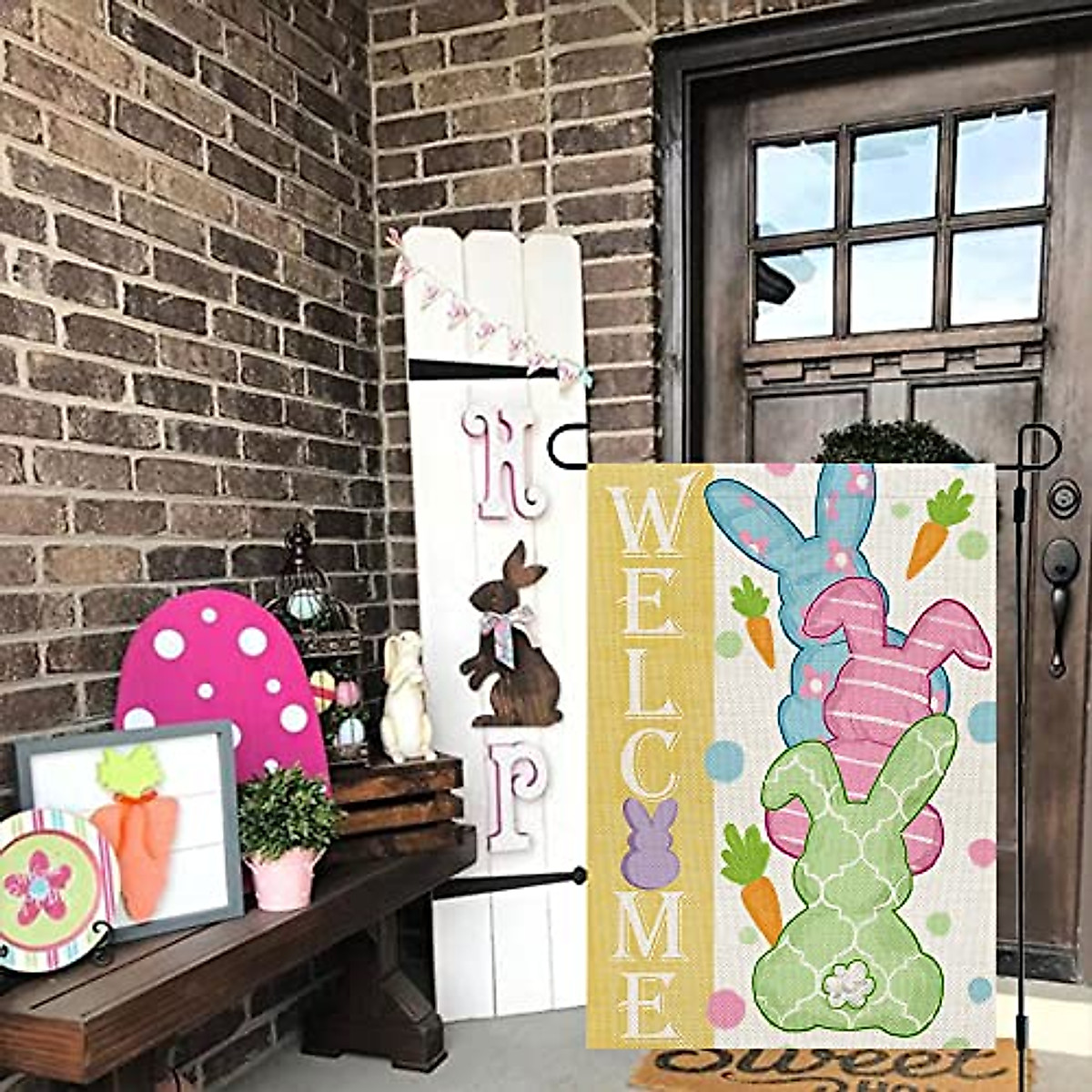 CROWNED BEAUTY Easter Bunnies Tail Garden Flag 12x18 Inch Double Sided for Outside Burlap Small Carrots Welcome Yard Holiday Decoration CF716-12