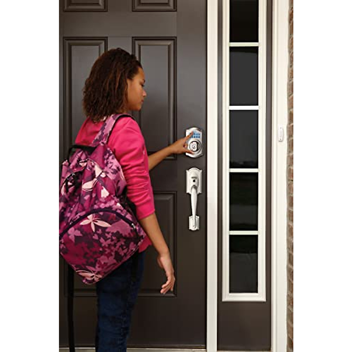 Schlage FE365-CAM-ACC-LH Left Handed Camelot Electronic Handleset with Accent Le, Satin Nickel