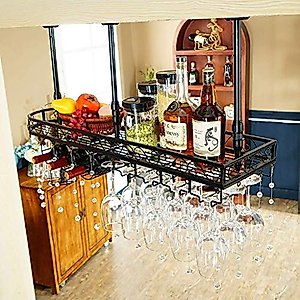 Creative Simplicity Glass Creative Simplicity Wine Rack European Style Creative Simplicity Wine Rack Creative Simplicity Wine Red Tumbler Hanging Bar Drink Holder, PIBM, Black, L100*W25CM