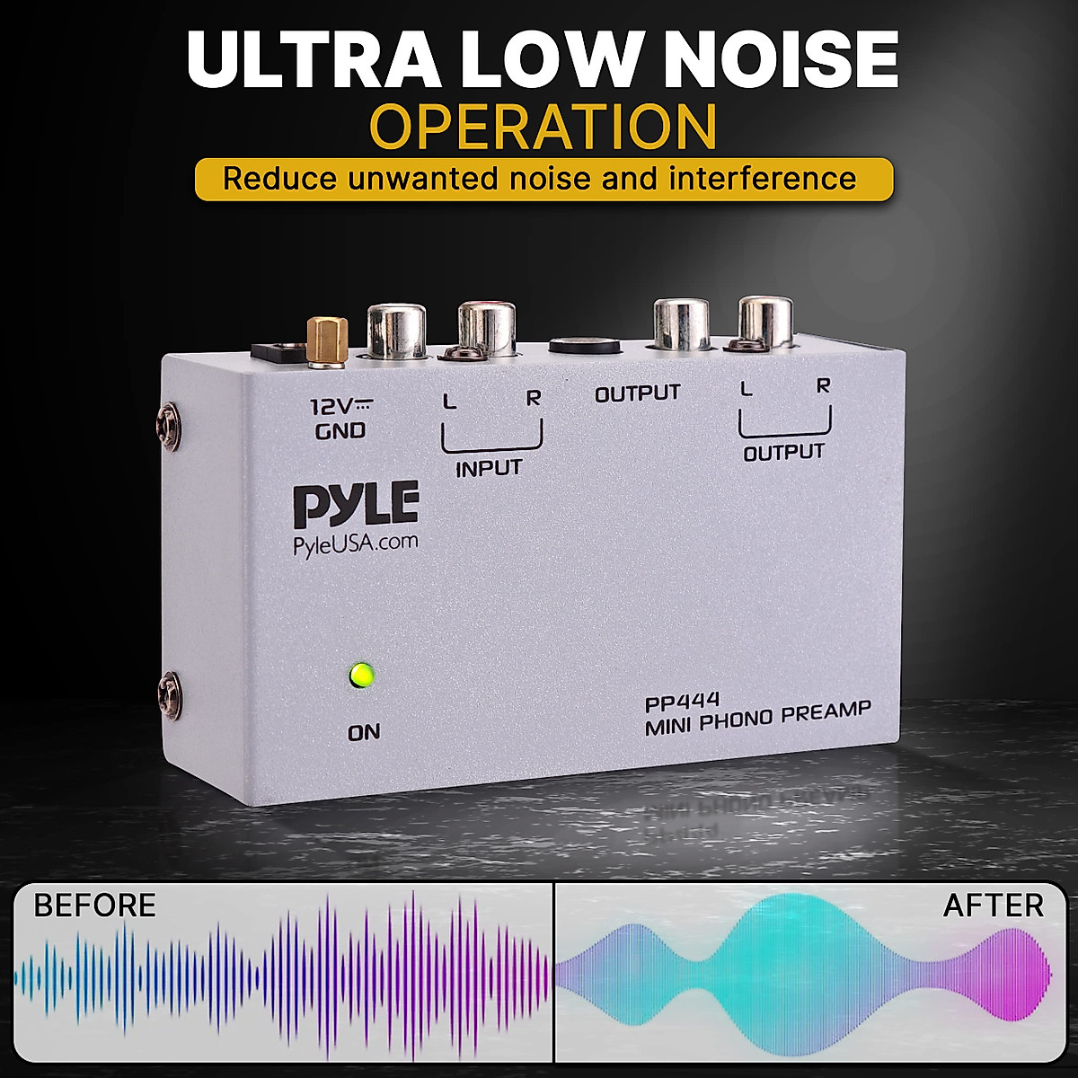 Pyle Phono Turntable Preamp - Mini Electronic Audio Stereo Phonograph Preamplifier with RCA Input, RCA Output & Low Noise Operation Powered by 12 Volt DC Adapter (PP444),Gray