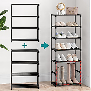 Autonomier 4 Tier Small Shoe Rack, Narrow Stackable Shoe Shelf for Kids Toddler Adult, Lightweight Shoe Rack Stand for Closet Dorm Storage Organizer, Front Door Entrance, Entryway