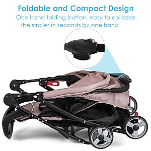 Baby Joy Lightweight Stroller, Compact Toddler Travel Stroller for Airplane, Infant Stroller w/Adjustable Backrest/Footrest/Canopy, 5-Point Harness, Storage Basket, Easy One-Hand Fold, Coffee