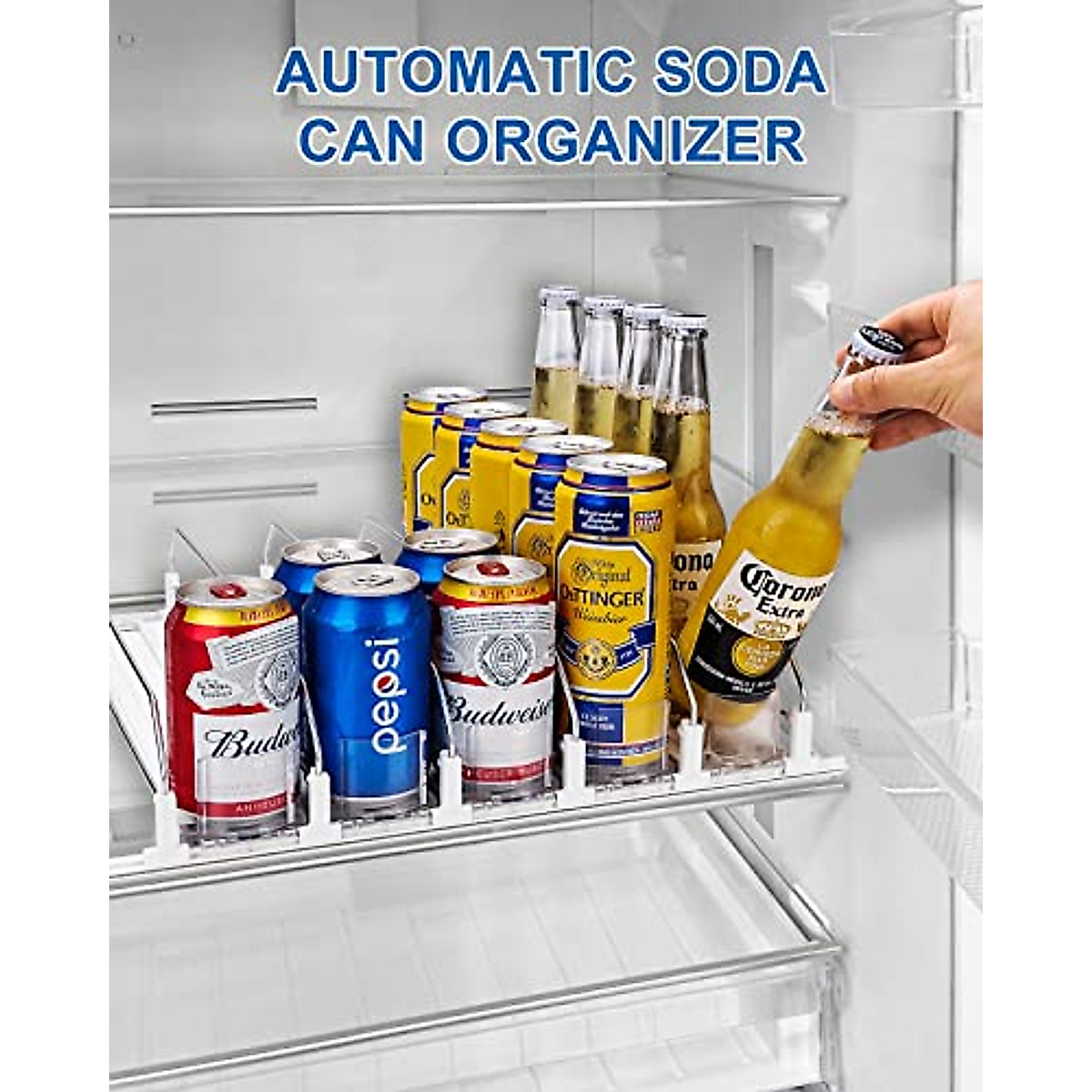 Soda Can Dispenser for Refrigerator - 5 Row Automatic Pusher Glide, Drink Organizer for Fridge, Soda Can Drink Organizer for Fridge, Width Adjustable Beverage Pusher Glide, soda dispenser for fridge