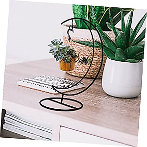 Happyyami 2pcs Moon Bracket Desktop Stand Garment Rack Small Plant Pot Hook Earth Ornament Wedding Decoration Rack Doll Hanging Basket Bracket Botanical Decor Air Plant Hanger Iron Black Air