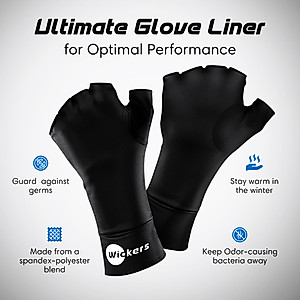 Wickers Fingerless Athletic Gloves Liners Men (Medium Black) - Sport Gloves Liner, Lacrosse Glove Liners, Ski Glove Liners, Thin Glove Liners Men, Pickleball Gloves Liner, Hockey Gloves Liners