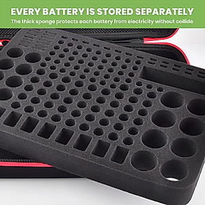 Battery Organizer Storage Holder Case Box with Tester Checker BT-168. Holds 225 Batteries AA AAA C D Cell 9V 3V Lithium (Red)