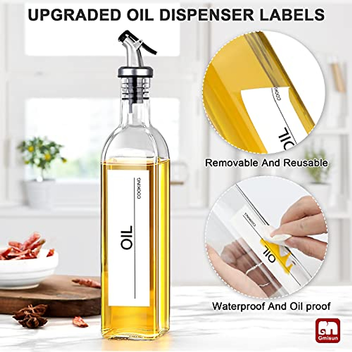 GMISUN Olive Oil Dispenser Bottle, Oil and Vinegar Cruet Set with 17oz/500ml Cooking Oil Container Glass Carafe, Oil Pourer Spout, Funnel and Labels, 3Pack, Clear