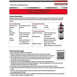 Menzerna Heavy Cut 400 250ml (8oz) Formerly Fast Gloss 400 - an Innovative Automotive Polish That removes Scratches and Creates Gloss in a Single Step (32 fl oz)